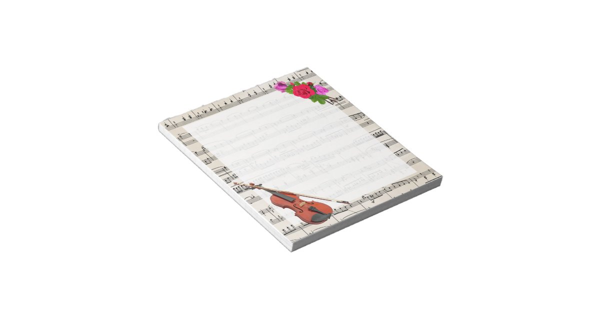 Vintage Sheet Music with Violin and Roses Notepad | Zazzle