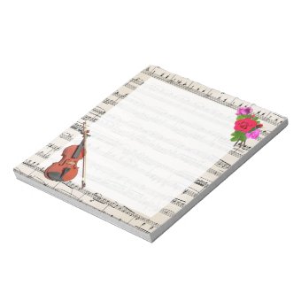 Vintage Sheet Music with Violin and Roses Notepad | Zazzle