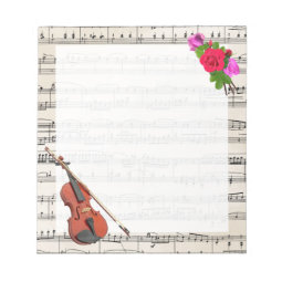 Vintage Sheet Music with Violin and Roses Notepad | Zazzle