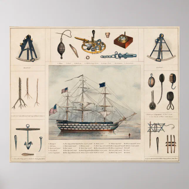 Vintage Ship Illustration Poster | Zazzle