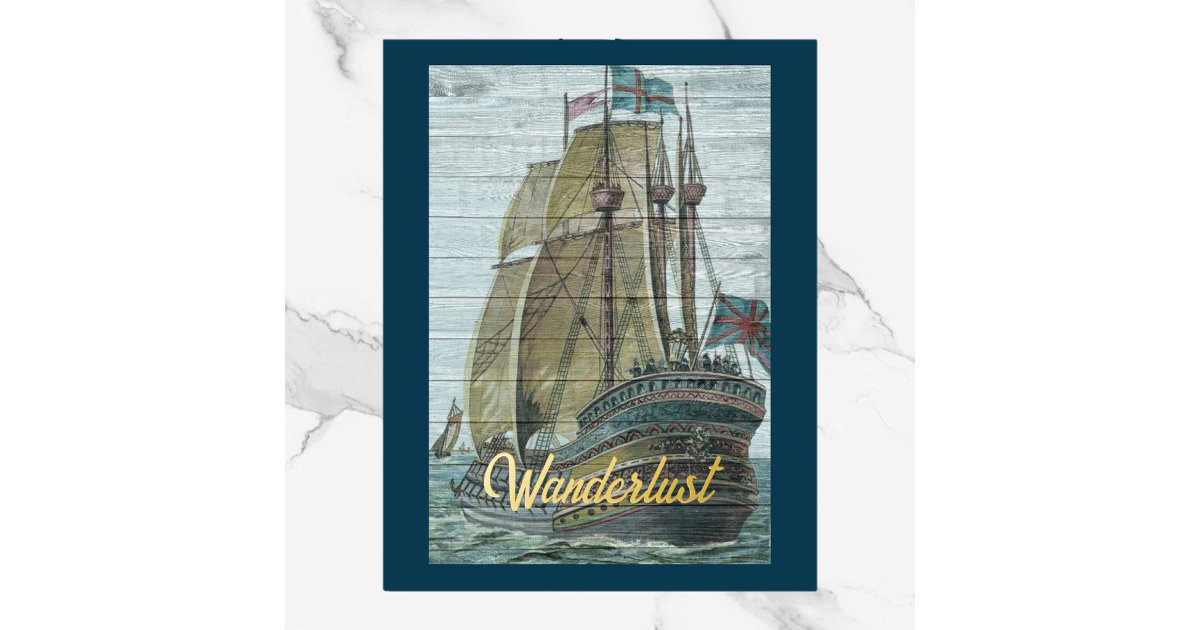 Vintage Ship Illustration Wanderlust Theme Real Foil Prints | Zazzle