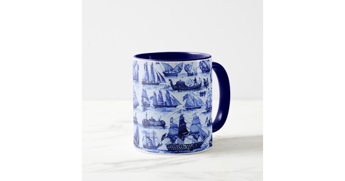 VINTAGE SHIPS,SAILING VESSELS,Navy Blue Nautical Mug | Zazzle