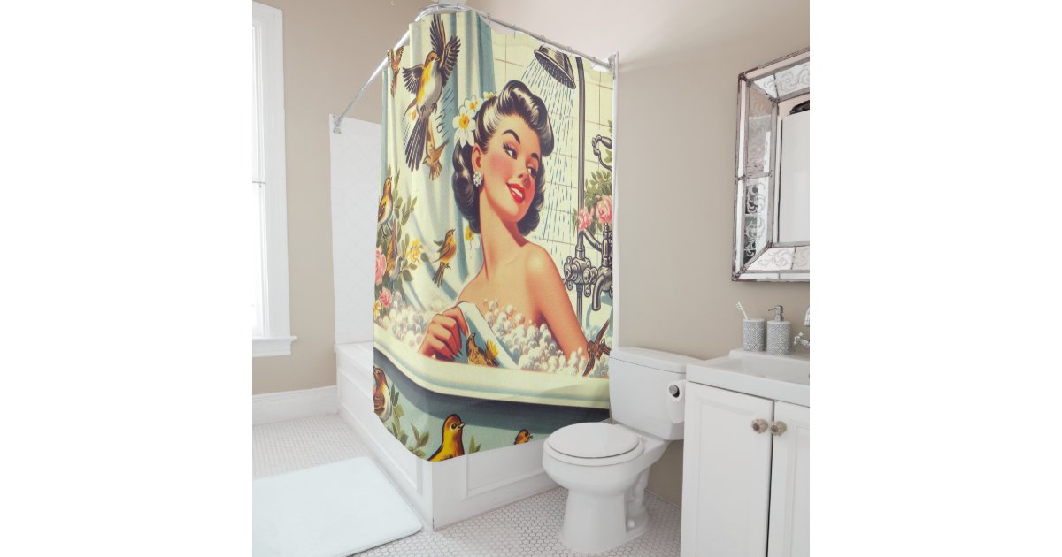 Vintage Shower Pin Up Shower Curtain Zazzle