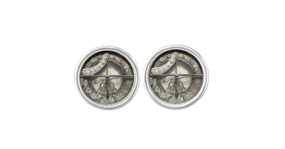 Vintage Silver Compass image pewter Cufflinks | Zazzle
