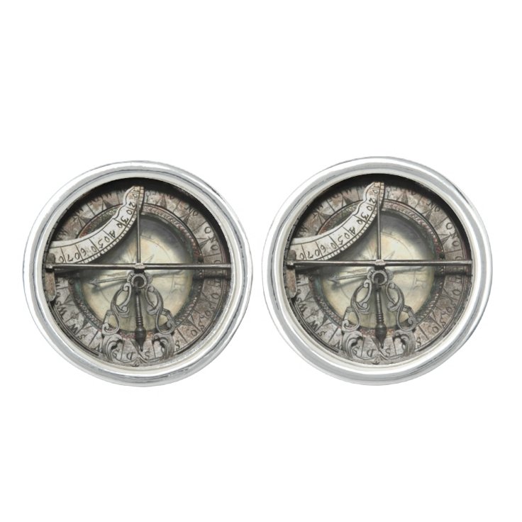 Vintage Silver Compass image pewter Cufflinks | Zazzle