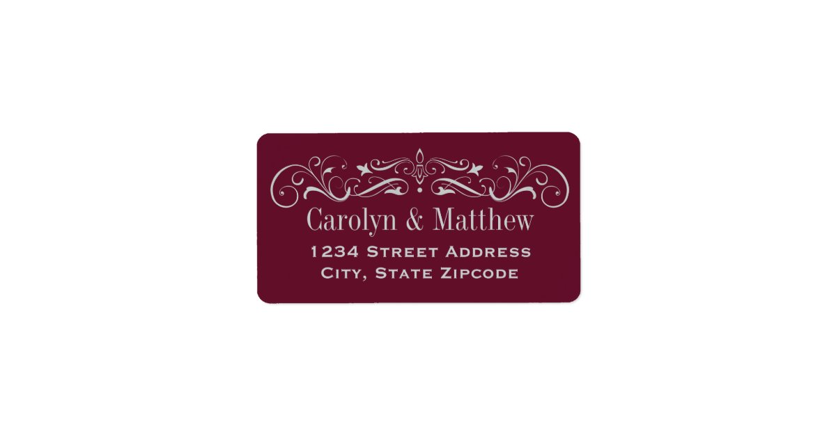 Vintage Silver Flourish Maroon Return Address Label | Zazzle.com