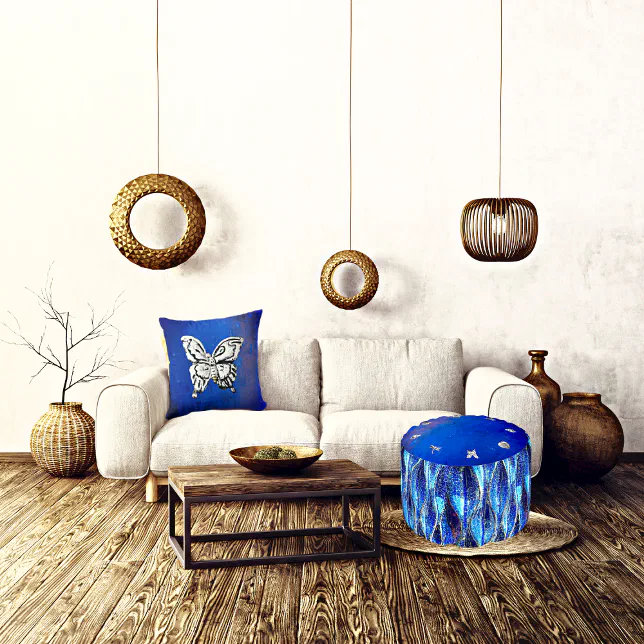 Vintage Silver Mexican Charms On Blue Ceramic Pouf | Zazzle