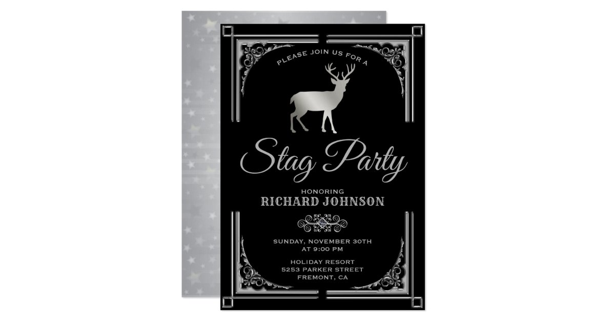 Vintage Silver Stag Bachelor Party Invitation | Zazzle.com