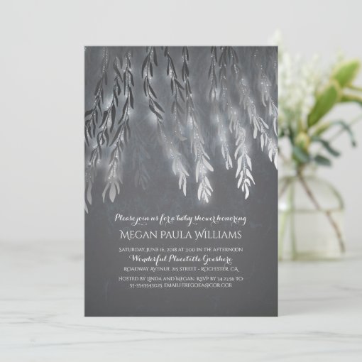 Vintage Silver Willow Tree Branches Baby Shower Invitation | Zazzle