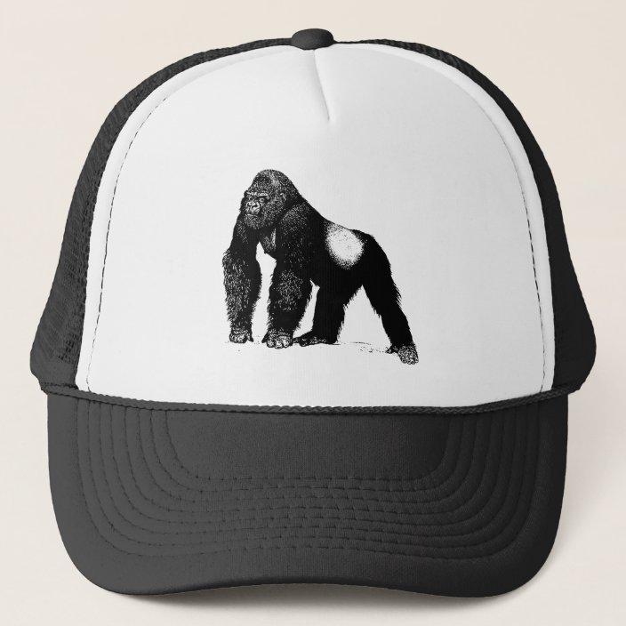 Vintage Silverback Gorilla Illustration, Black Trucker Hat | Zazzle.com