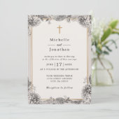 Vintage Simple Floral Christian Cross Wedding Invitation | Zazzle