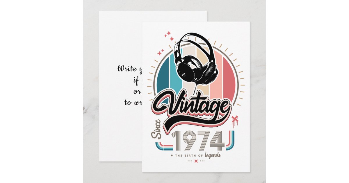 Vintage since 1974 headphones invitation | Zazzle