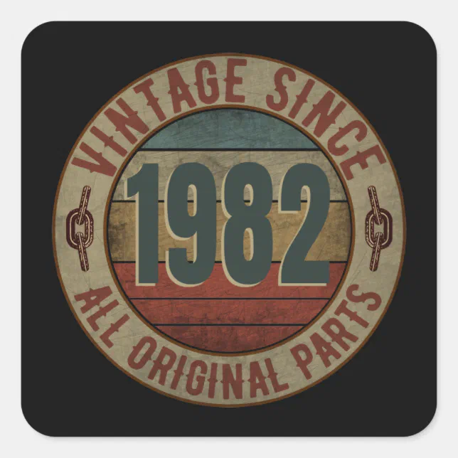 VINTAGE SINCE 1982 ALL ORIGINAL PARTS SQUARE STICKER | Zazzle