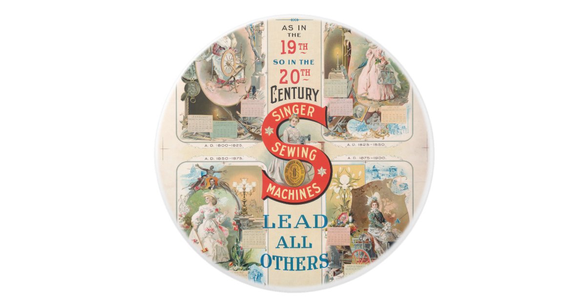 Vintage Singer Sewing Machine Ad Ceramic Knob | Zazzle