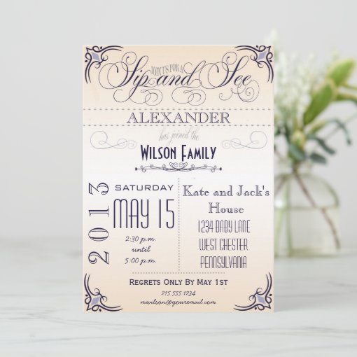 Vintage Sip and See Invitation | Zazzle