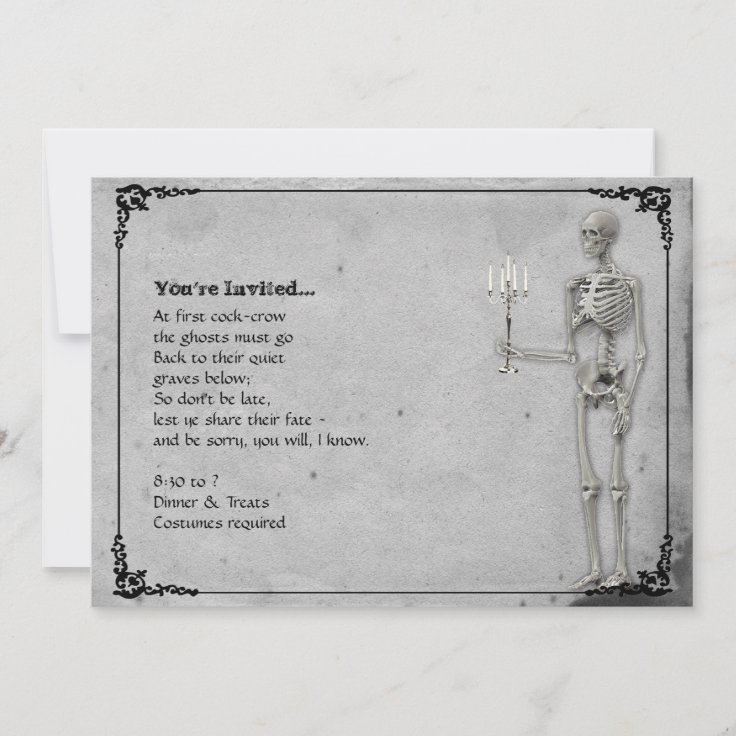 Vintage Skeleton Halloween Party Invitation | Zazzle