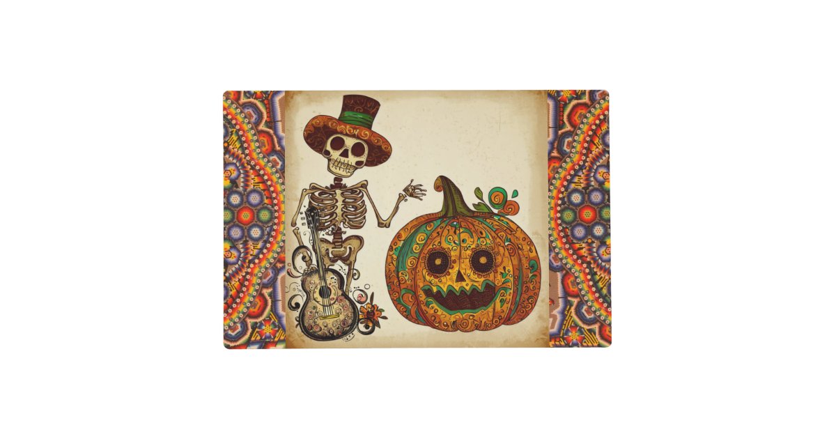 Vintage Skeleton/Pumpkin Day of the Dead Placemat | Zazzle