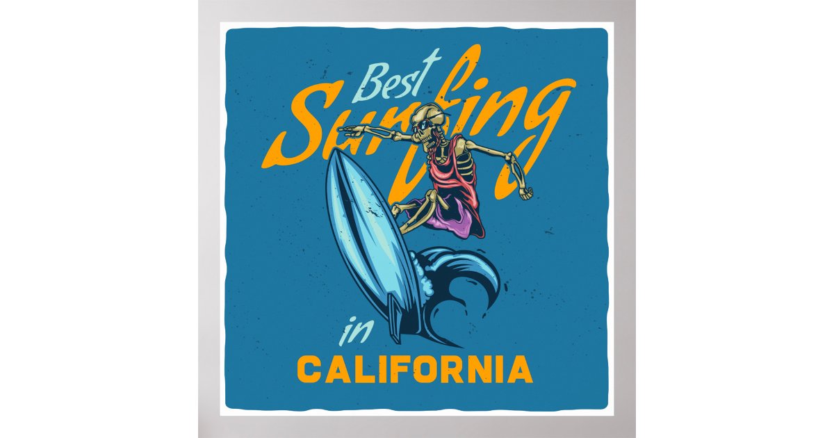 Vintage Skeleton Surfing California Beach Poster | Zazzle
