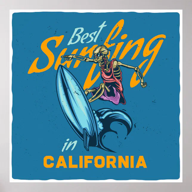 Vintage Skeleton Surfing California Beach Poster | Zazzle