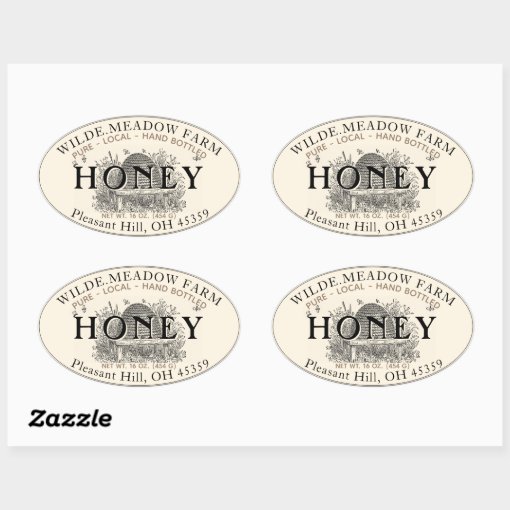 Vintage Skep Pure Local Hand Bottled Raw Honey Oval Sticker | Zazzle