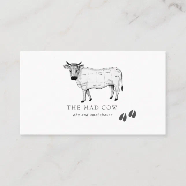 Vintage Sketch Butcher Cow Business Card | Zazzle