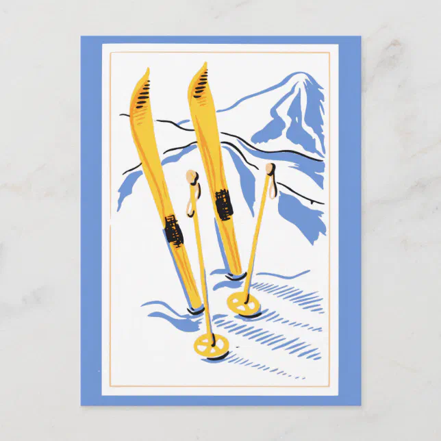 Vintage Ski Art Postcard | Zazzle