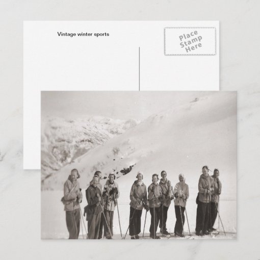 Vintage ski image, Ladies ski outing Postcard | Zazzle