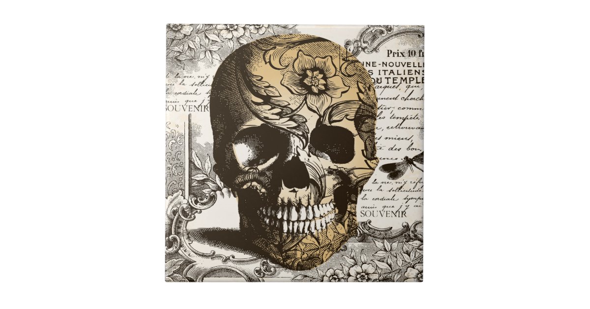 Vintage Skull Ceramic Tile | Zazzle