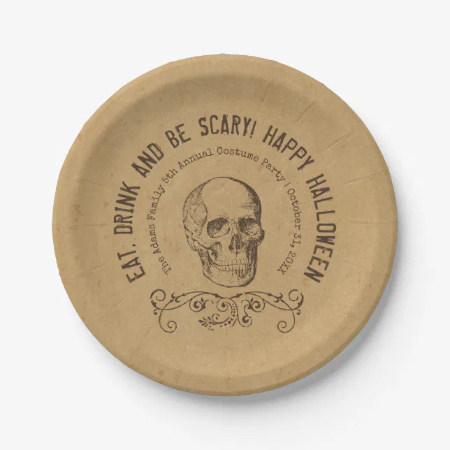 Vintage Skull Personalized Halloween Party Paper Plates | Zazzle