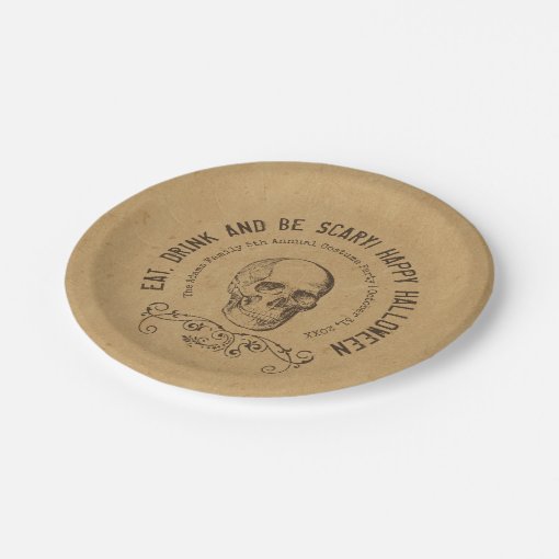 Vintage Skull Personalized Halloween Party Paper Plates | Zazzle