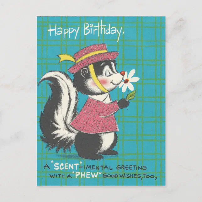 Vintage Skunk Happy Birthday Postcard | Zazzle