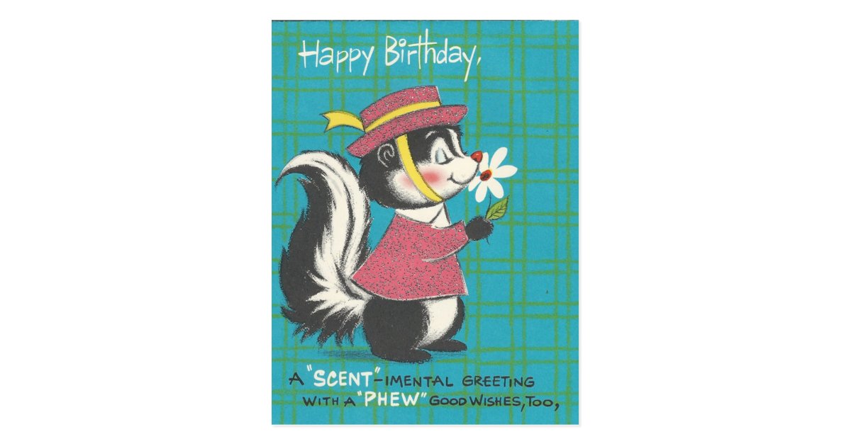 Vintage Skunk Happy Birthday Postcard | Zazzle.com