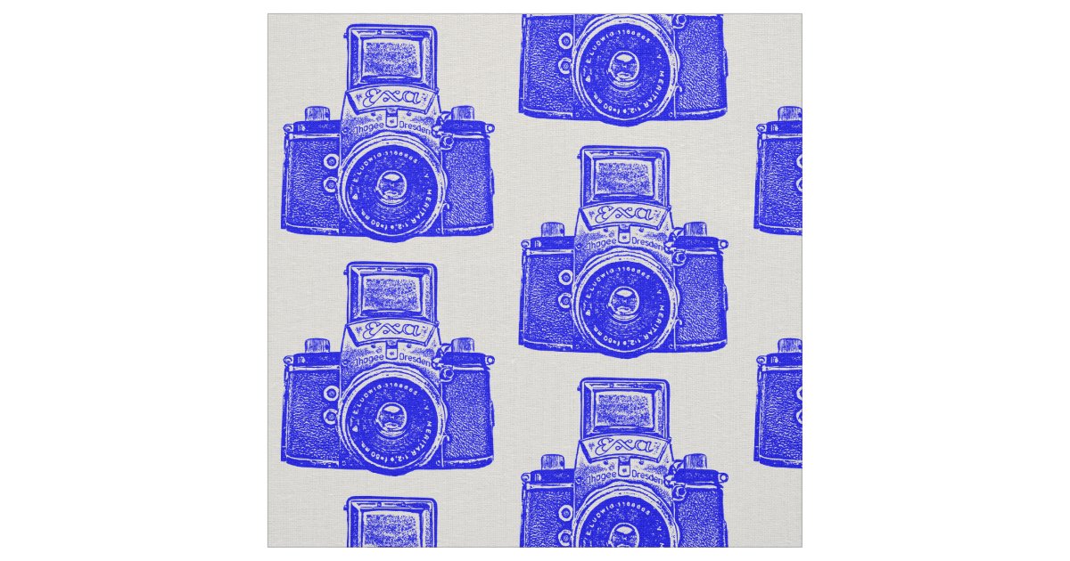 Vintage SLR Camera - Blue on White Fabric | Zazzle