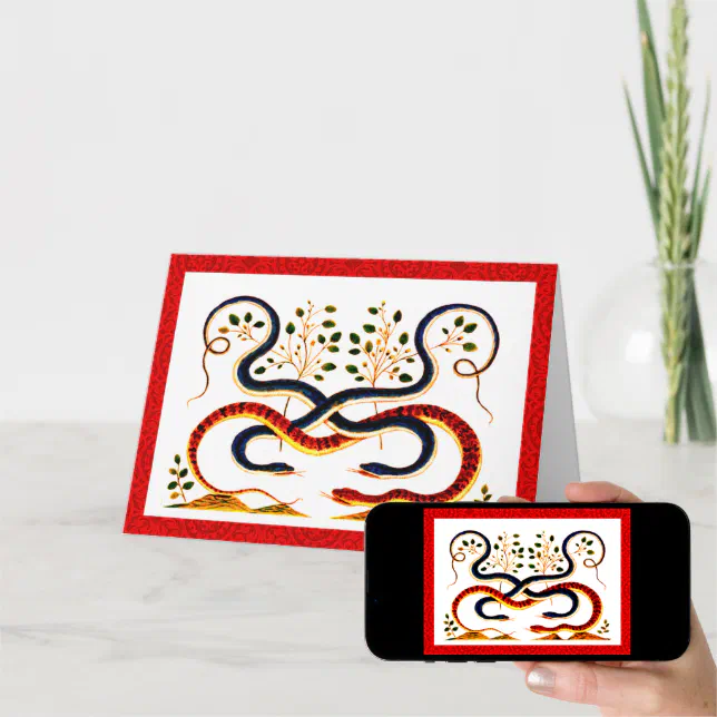 Vintage Snake Art Lunar New Year Greeting Card | Zazzle
