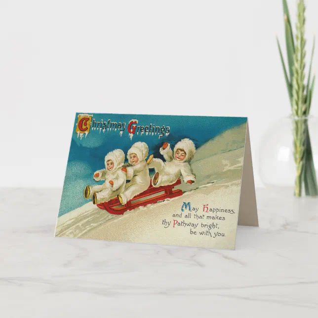 Vintage Snow Baby Sled Christmas Card | Zazzle