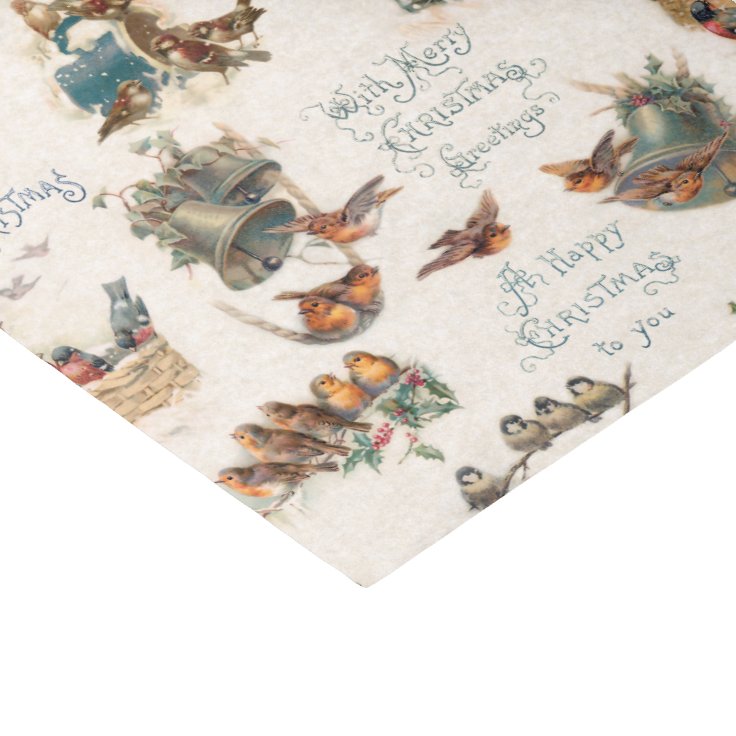 Vintage Snow Birds and Christmas Greetings Tissue Paper | Zazzle