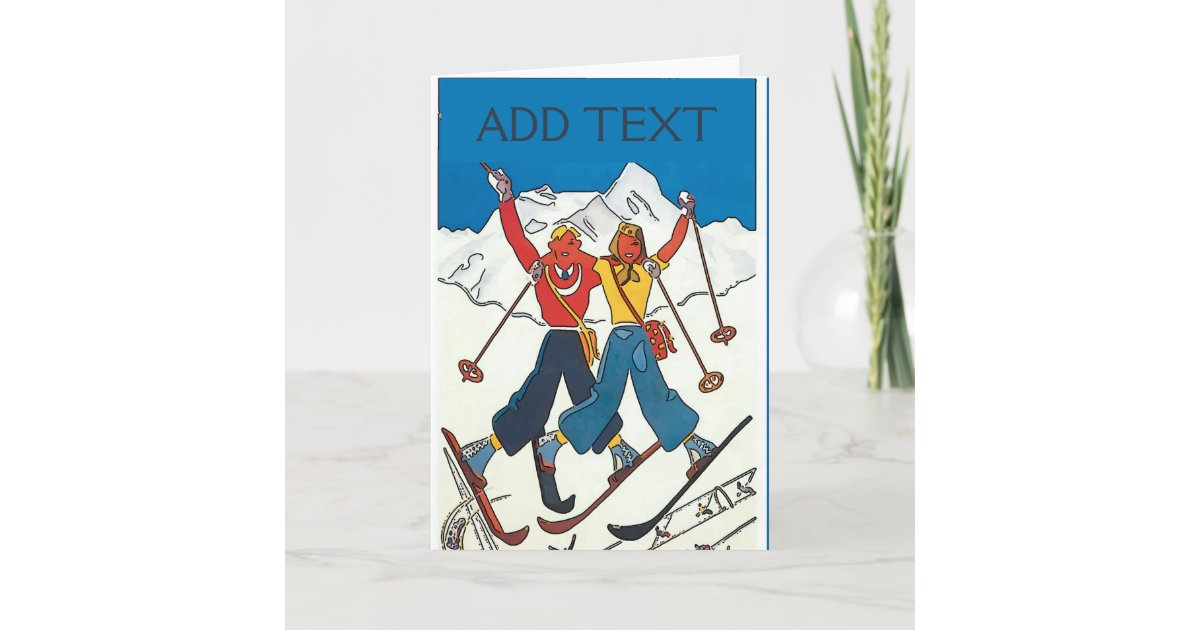 Vintage Snow Couple, add text, Card | Zazzle