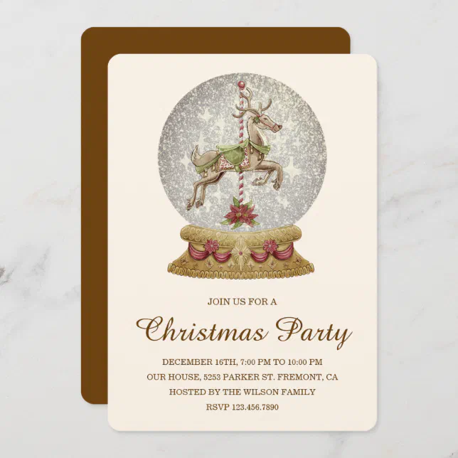 Vintage Snow Globe Christmas Party Invitation | Zazzle