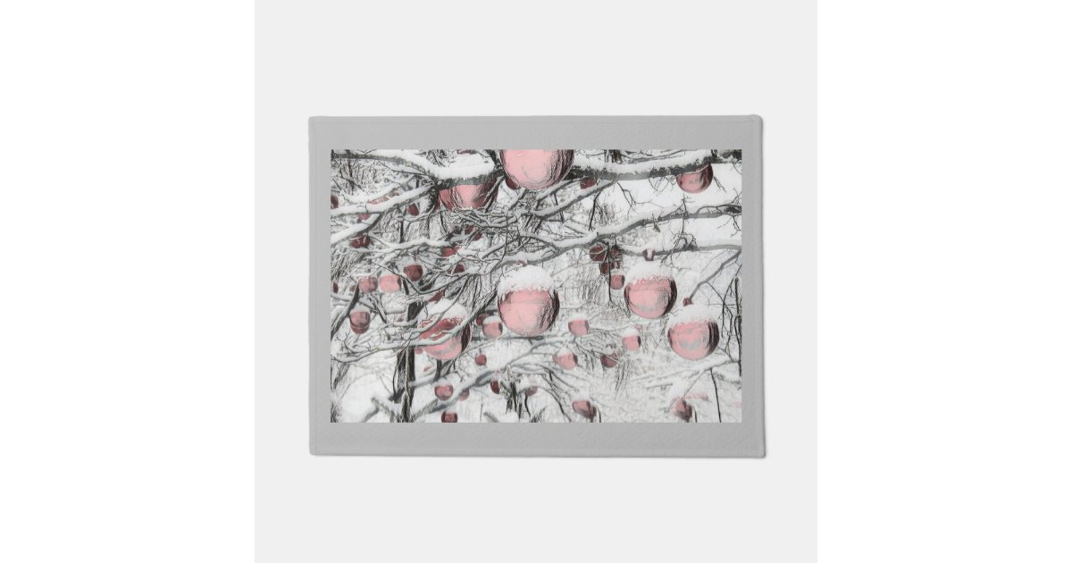 Vintage Snowed Trees with ornaments drawing Doormat | Zazzle
