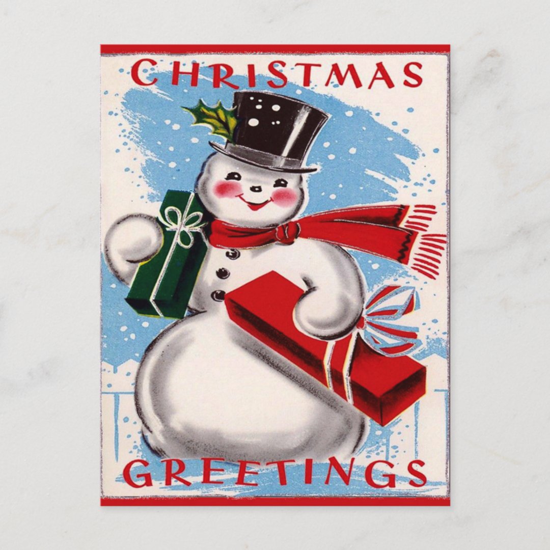 Vintage Snowman Christmas Greetings Postcard | Zazzle