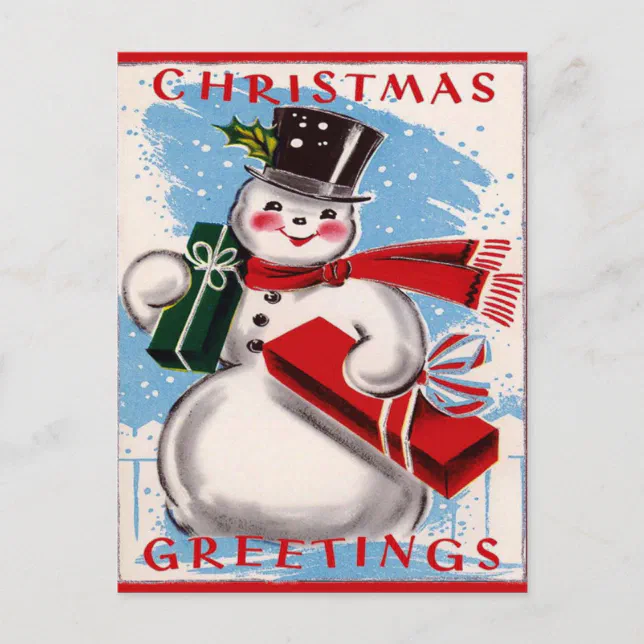 Vintage Snowman Christmas Greetings Postcard | Zazzle