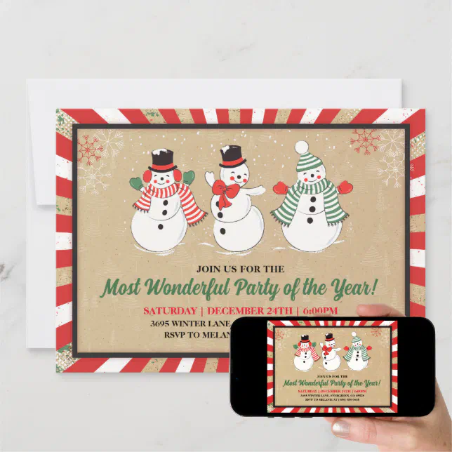 Vintage Snowman Christmas Party Invitation | Zazzle