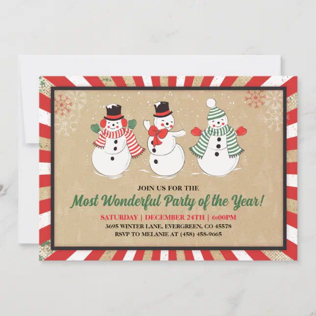 Vintage Snowman Christmas Party Invitation | Zazzle