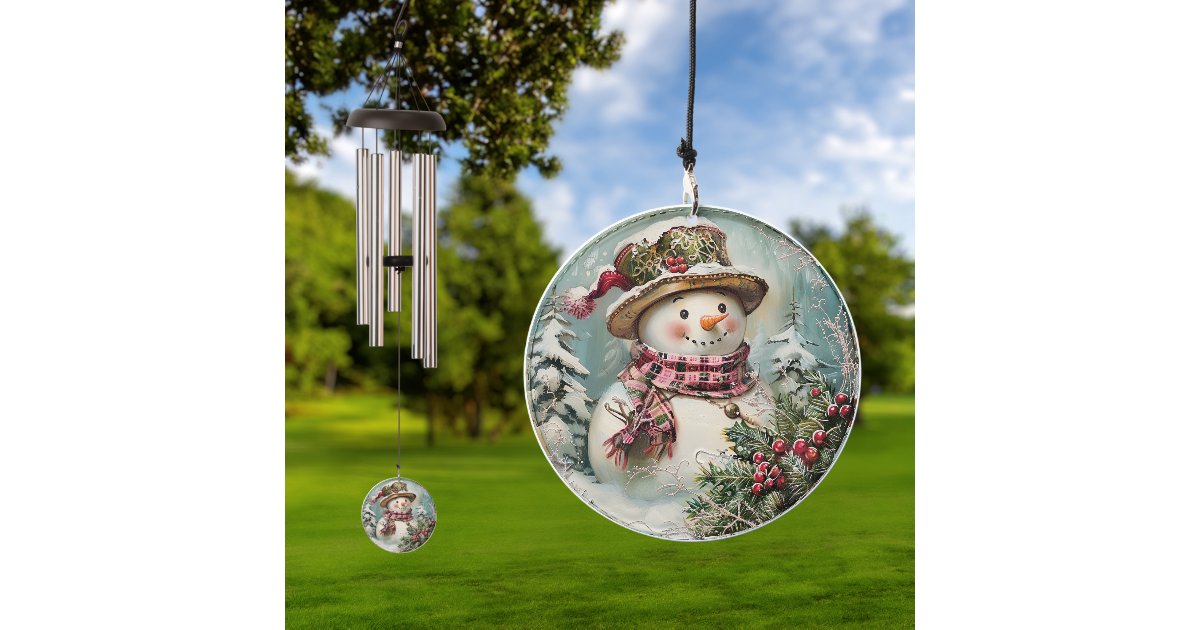 Vintage Snowman in Winter Wonderland Wind Chime | Zazzle