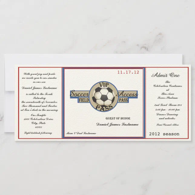 Vintage Soccer Field Pass on Felt Paper Invitation | Zazzle
