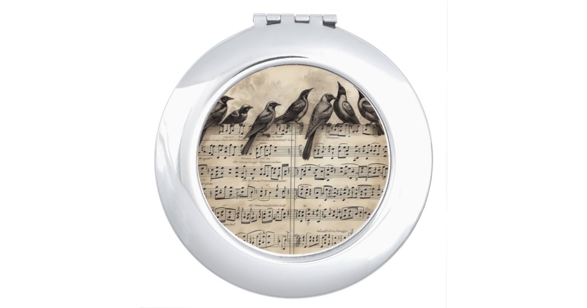 Vintage Songbirds Musical Score Compact Mirror | Zazzle