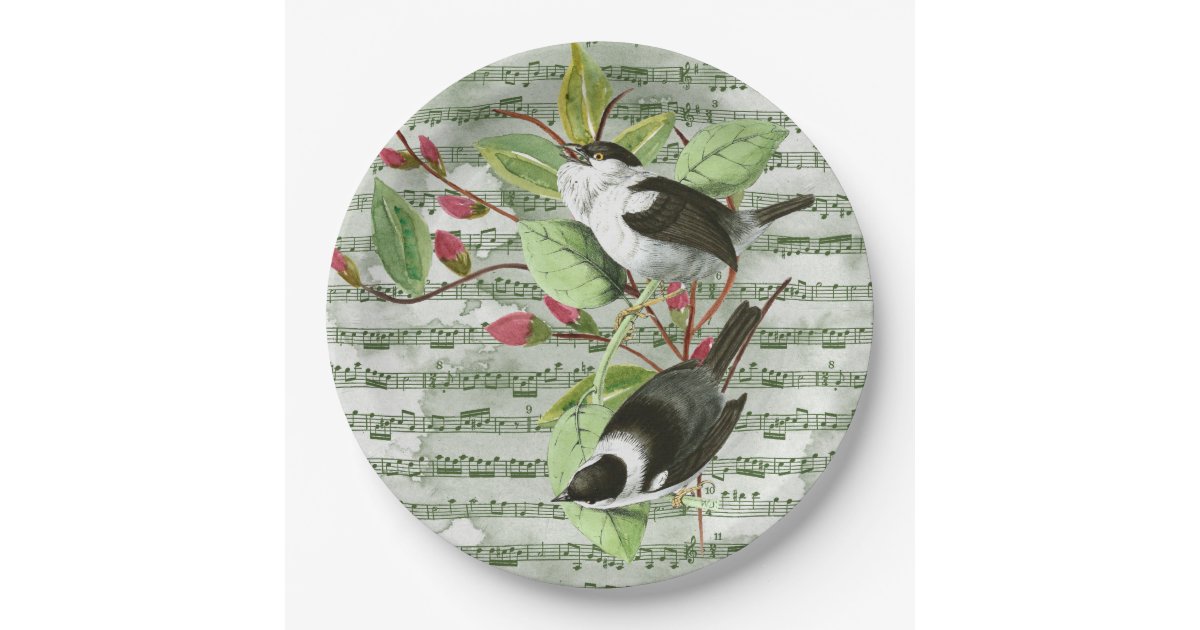 Vintage Songbirds on Sheet Music Paper Plates | Zazzle