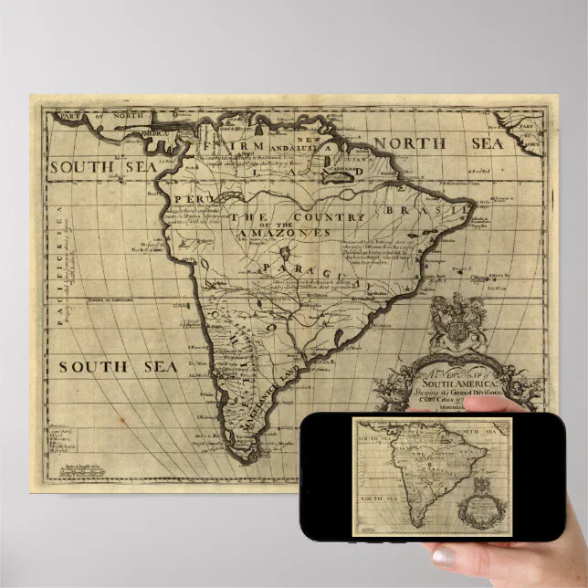 Vintage South America Map, 1690's (circa) Poster | Zazzle