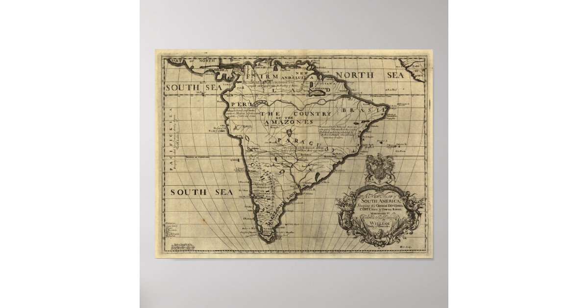 Vintage South America Map, 1690's (circa) Poster | Zazzle