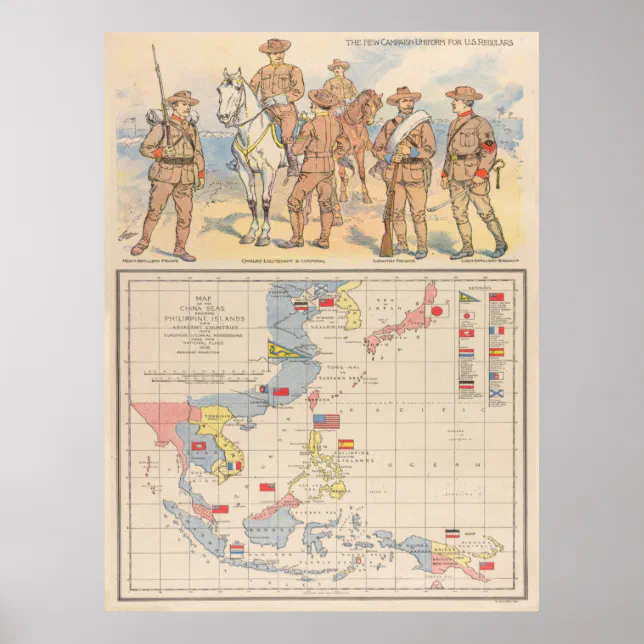 Vintage South Pacific Spanish American War Map Poster | Zazzle